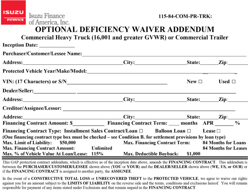 GAP Enrollment - Isuzu Finance of America, Inc